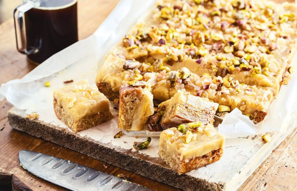 Recipe: Bee's Ginger Pistachio Slice