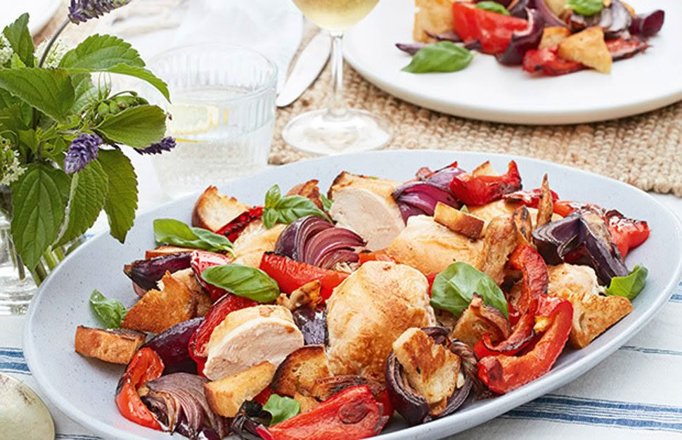 Recipe: Butterflied Chicken with Barbecued Bread, Red Pepper & Red ...