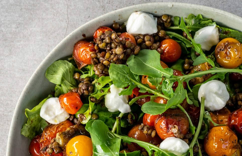 Recipe: Roasted Cherry Tomato Salad with Lentils, Rocket & Buffalo ...