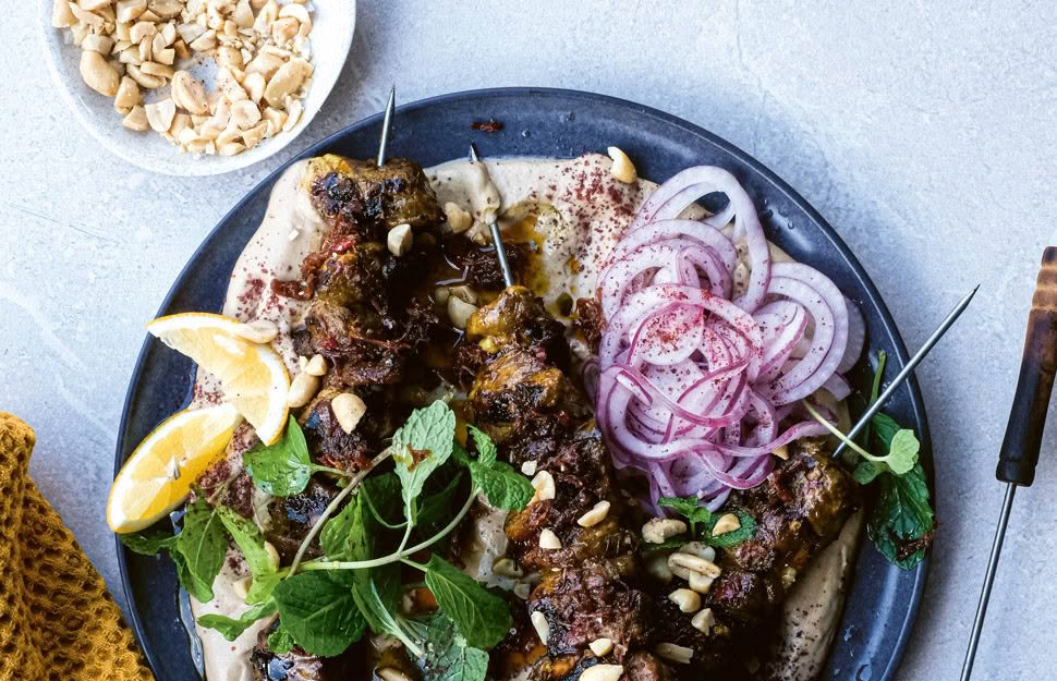 Recipe: XO Lamb Skewers with Peanut Butter Baba Ganoush